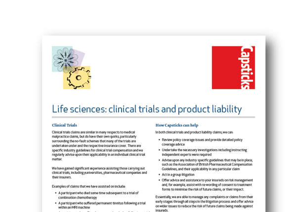 Life sciences: clinical trials and product liability | Capsticks