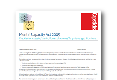 Mental Capacity Act 2005: Checklist for assessing “Lasting Powers of ...