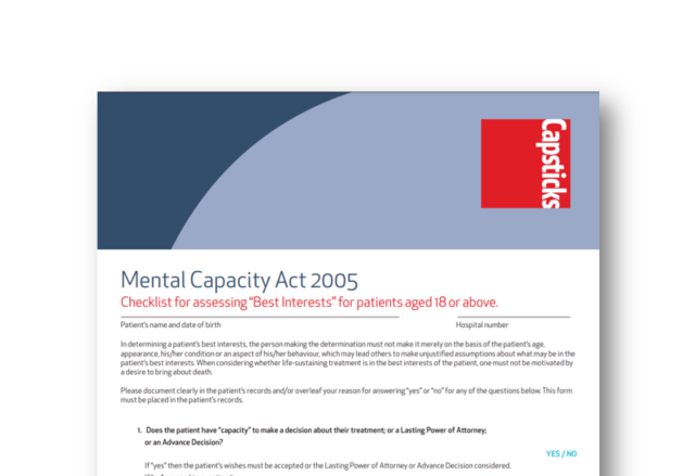 Mental Capacity Act 2005: Checklist for assessing “Best Interests” for ...